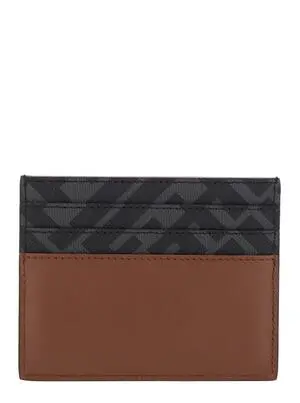 Fendi Card Holder With Ff Plaque On The Front In Leather And Ff Canvas - Brown