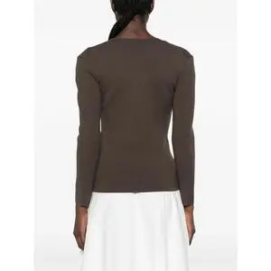 TOTEME Ribbed Knit V-neck Pullover - Brown