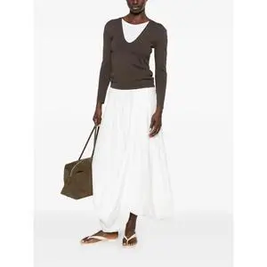 TOTEME Ribbed Knit V-neck Pullover - Brown