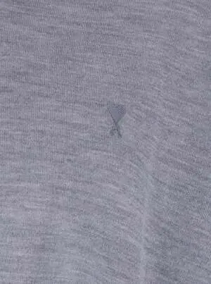 AMI Paris Grey Crew Neck Sweater With Embroidered Logo On The Front In Wool - Multicolor