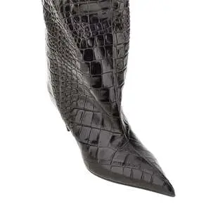 Attico Croco-embossed Leather 'lea' Boots - Brown