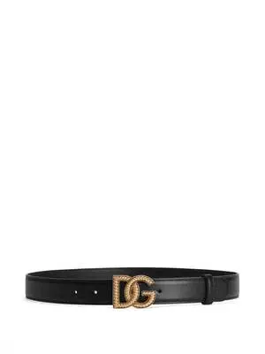 Dolce & Gabbana Leather Belt With Logo Plaque - Black