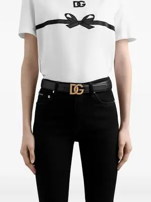 Dolce & Gabbana Leather Belt With Logo Plaque