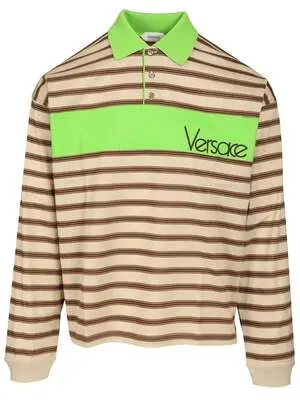 Versace Striped Cotton Polo Shirt With Inlay - Multicolor