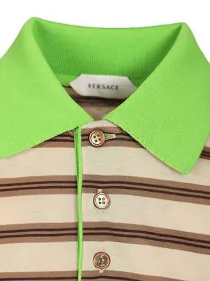 Versace Striped Cotton Polo Shirt With Inlay