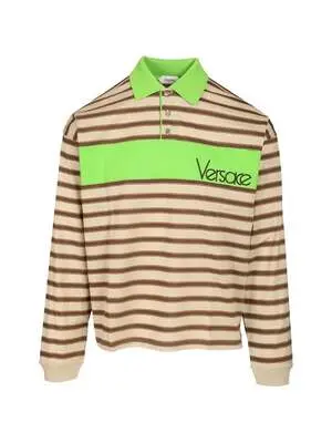 Versace Striped Cotton Polo Shirt With Inlay