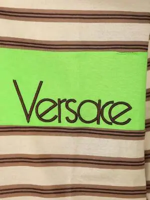 Versace Striped Cotton Polo Shirt With Inlay