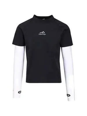 Balenciaga Long Sleeve T-shirt With Contrast Sleeves - Blue