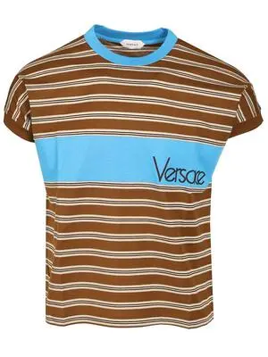 Versace Striped Cotton T-shirt With Inlay - Multicolor