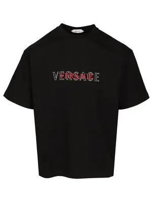 Versace T-shirt With Embroidered Logo - Black