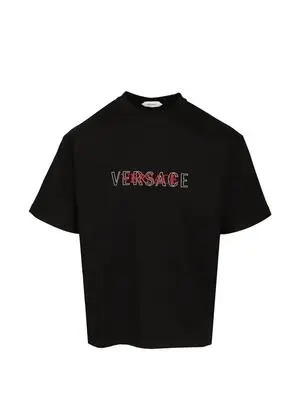 Versace T-shirt With Embroidered Logo - Black