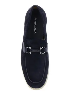 FERRAGAMO Cosimo' Blue Loafers With Metallic Hooks On The Front In Suede - Multicolor