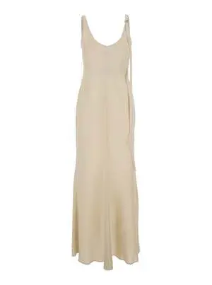 Sportmax Unione' Beige Long Dress With V-neck And Adjustable Straps In Viscose - Multicolor