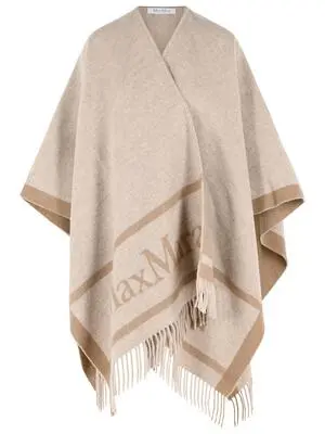 Max Mara Hilde' Beige Jacquard Wool Poncho - Cream