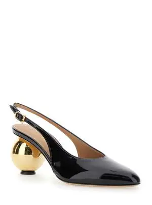 FERRAGAMO Tessie' Black Slingback Pumps With Spherical Heel In Patent Leather - Multicolor