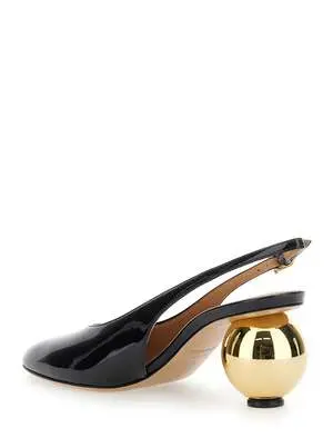 FERRAGAMO Tessie' Black Slingback Pumps With Spherical Heel In Patent Leather - Multicolor