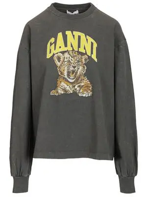 GANNI Tiger Print Long-sleeved T-shirt