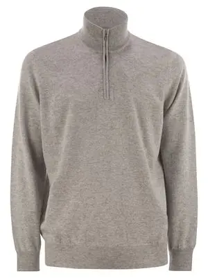 Brunello Cucinelli High-necked Cashmere Sweater With Zip Opening - Multicolor