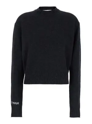Sportmax Agadir' Black Crewneck Sweater With Logo Lettering On The Sleeve In Wool And Cashmere - Multicolor