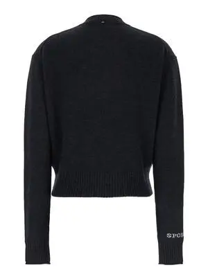 Sportmax Agadir' Black Crewneck Sweater With Logo Lettering On The Sleeve In Wool And Cashmere - Multicolor