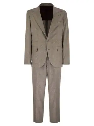 Brunello Cucinelli Prince Of Wales Flannel Suit In Silk, Wool And Cashmere - Multicolor