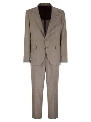 Brunello Cucinelli Prince Of Wales Flannel Suit In Silk, Wool And Cashmere - Multicolor