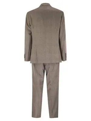 Brunello Cucinelli Prince Of Wales Flannel Suit In Silk, Wool And Cashmere - Multicolor