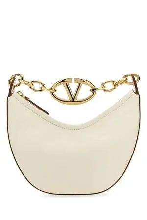 Valentino Garavani Ivory Leather Mini Hobo Vlogo Moon Handbag - White
