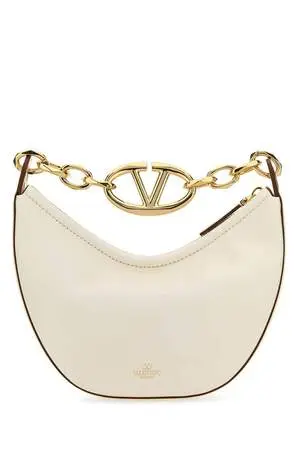 Valentino Garavani Ivory Leather Mini Hobo Vlogo Moon Handbag - White