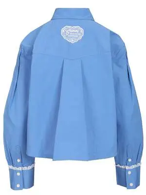 GANNI Cotton Shirt With Lace Details - Blue