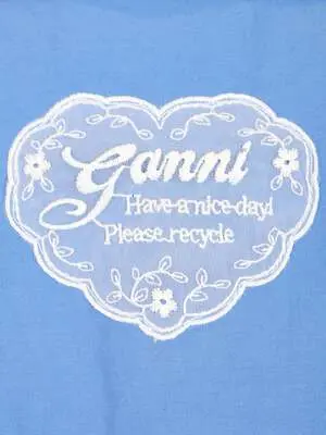 GANNI Cotton Shirt With Lace Details - Blue