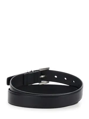 Saint Laurent Cassandre Plate Leather Belt - Black