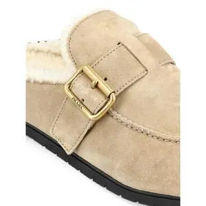 Prada Suede Shearling-lined Buckled Shoes - Cream