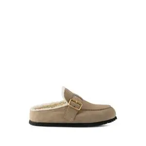 Prada Suede Shearling-lined Buckled Shoes - Cream