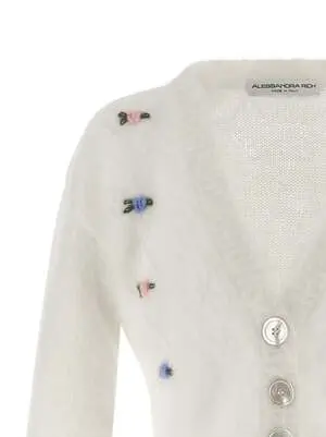 Alessandra Rich Mohair Blend Cardigan - White