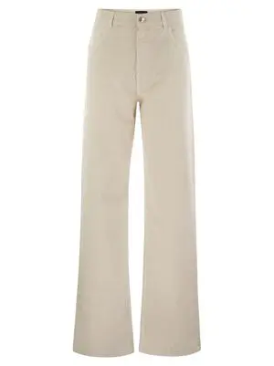 FAY Stretch Cotton Drill Flare Trousers - Cream