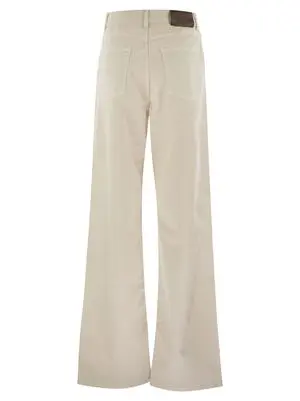 FAY Stretch Cotton Drill Flare Trousers - Cream