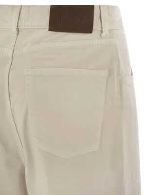 FAY Stretch Cotton Drill Flare Trousers - Cream