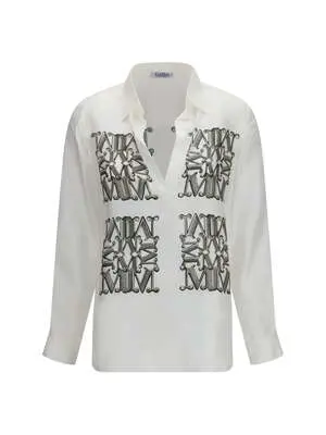 Max Mara Printed Silk Twill Shirt - White