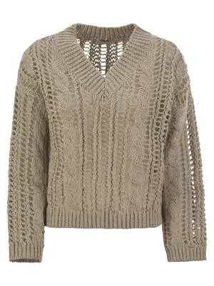 Brunello Cucinelli Cable & Mesh Jute And Cotton Jersey - Cream