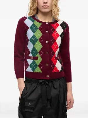 GANNI Crewneck Cardigan With Jewel Buttons And Gemetric Motif On The Front In Wool And Cashmere - Multicolor