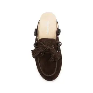 Miu Miu Suede Beaded Tassel Mule Shoes - Brown