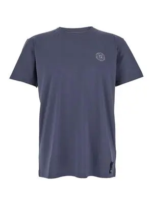 Fendi Blue Crewneck T-shirt With Logo Print On The Front And Logo Patch On The Rear In Cotton - Multicolor