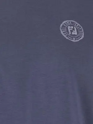 Fendi Blue Crewneck T-shirt With Logo Print On The Front And Logo Patch On The Rear In Cotton - Multicolor