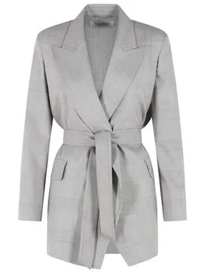 Max Mara Nasello' Olive Prince Of Wales Wool Robe Jacket - Green