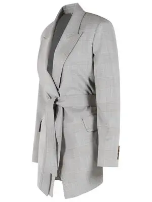 Max Mara Prince Of Wales Wool Robe Jacket - Green