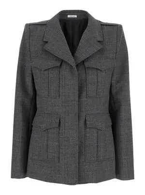 Alexander McQueen Grey Jacket With Wide Notched Revers In Wool - Multicolor