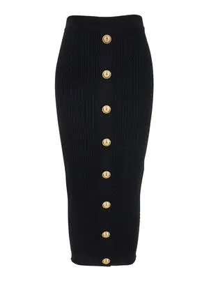 Balmain Black Skirt With Logo Buttons And Zip Closure In Viscose Blend - Multicolor
