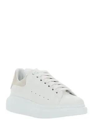 Alexander McQueen Leather Low Top Sneakers With Contrast Heel And Logo Lettering For - White