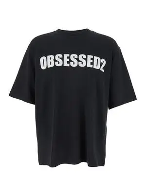 Dsquared2 Black Crewneck T-shirt With Maxi Logo Lettering On The Front In Cotton - Multicolor